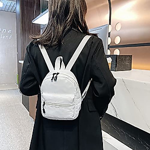 LAKEDREAM Casual Nylon Women Mini Backpack Fashion Solid Color Preppy Style Female Small Travel Knapsack Rucksacks (Style A White)