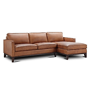 Pimlico 100 Percent Top Grain Leather L-Shaped Sectional with Chaise, Right Arm Facing, Brown