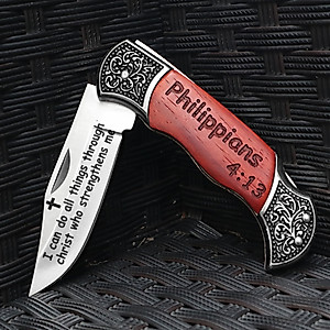 I Can Do All Things Through Christ Who Strengthens Me-Philippians 4:13 Catholic Christian Gifts Bible Verse Pocket Knive,Scripture Baptism Religious Confirmation Holy Men Gift (Philippians 4:13)