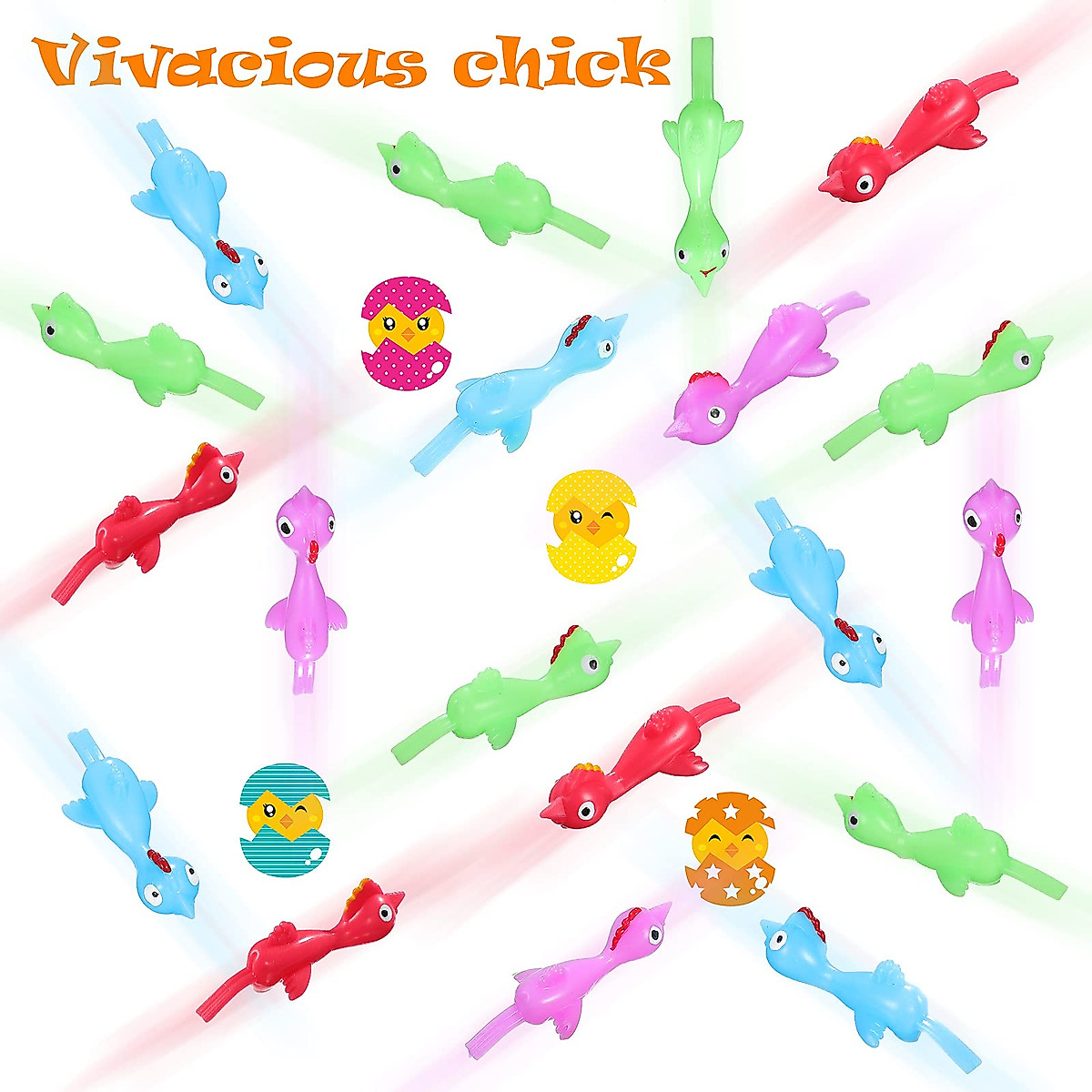 Sumind 16 Pack Finger Slingshot Chicken Rubber Chicken Flick Chicken Ornament Flying Chicken Fingers Stretchy Funny Christmas Birthday Party Activity Favor(Red, Blue, Green, Purple)