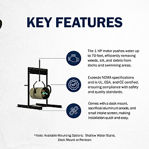 Weeds Away | 1 HP, 115V | with Shallow Water Stand | Protects Ponds & Lakes from Weeds | Hydrasearch | WS1000.100 (100 Feet Cord)