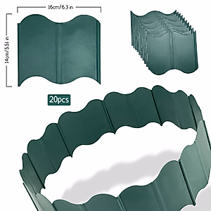 Landscape Edging, Garden Edging Border No Dig, DIY Decorative Flower Grass Bed Border, Plastic Fence for Landscape Border, for Garden/Lawn/Walkway and Landscape Edging - 20pcs (Wave-GN)