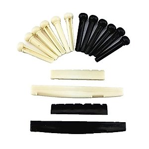 yueton Pack of 2 Sets Black and White Plastic Bridge Pins & Saddle & Nut Replacement Parts for Acoustic Guitar