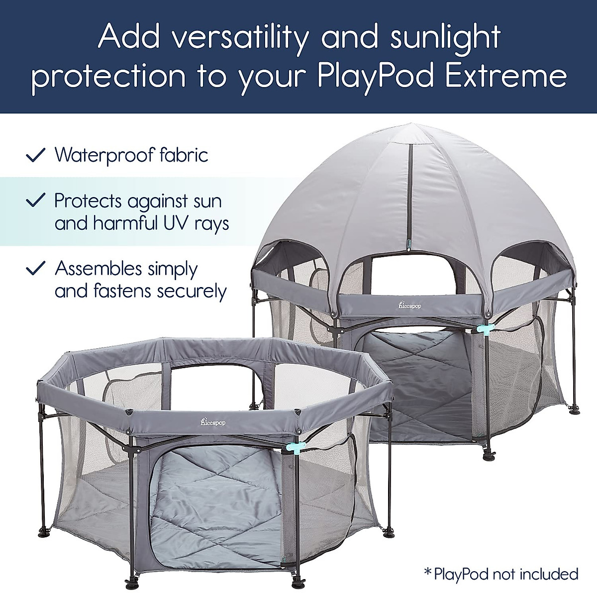 hiccapop PlayPod Portable Playpen Canopy [Dome Shade Only] | Reflective Dome with 3 Side Panels Provides Full Sun Protection at Any Time of The Day | Designed Exclusively for The hiccapop 69” Playpen