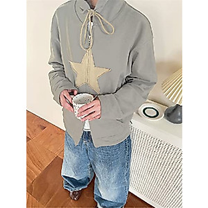 XSHYE Women Grunge Zip Up Hoodies Gothic Punk Long Sleeve Printed Hooded Jackets Y2k 90s Streetwear Oversized Sweatshirts(Star Gray,X-Large)