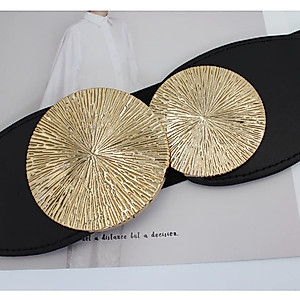 losofar Women Elastic Wide Stretchy Waist Cinch Belt Retro Fashion Automatic Buckle Waistband (black gold, waist below 42")