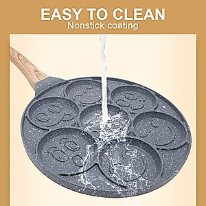 Bobikuke Pancake Pans For Kids,Pancake Shapes Pan,Mini Pancakes Maker Nonstick Pancake Griddle 7 Hole Smiley Face Pancake Mold For Breakfast,10 Inch