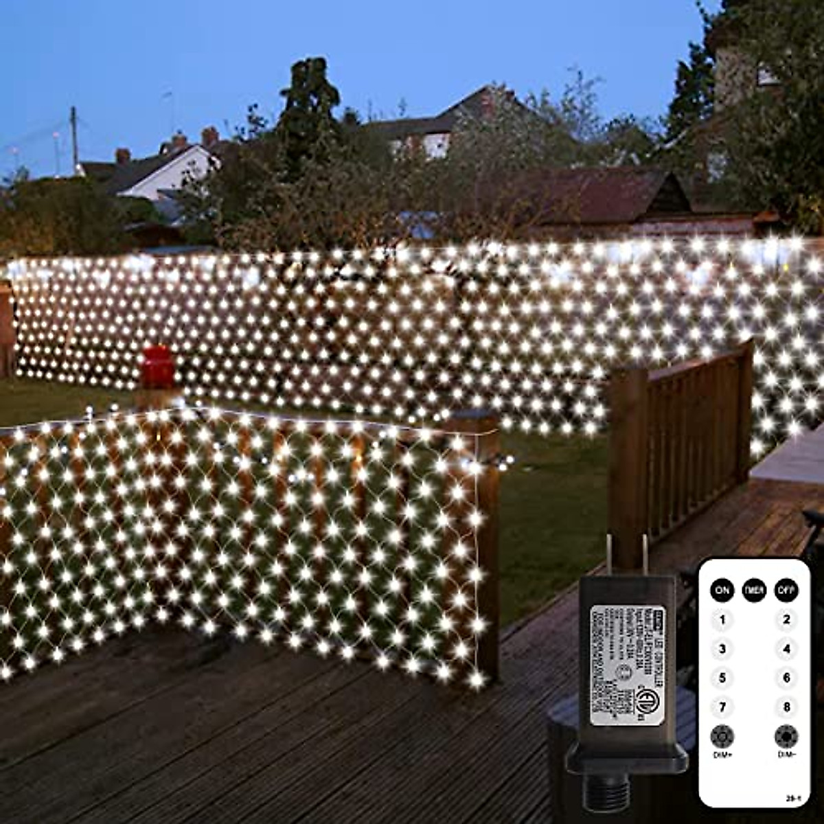 Outdoor String Lights 13.1X19.6Ft Net Bush Light Mains Powered Super Bright 660LED Fence Garden Net Light Plug in Remote Control,Clear Wire,Memory Built-in Timer Curtain Lights for Holiday,Home Decor