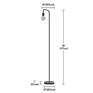 Globe Electric 12937 Holden 70" Floor Lamp, Black, Satin Finish, In-Line On/Off Foot Switch