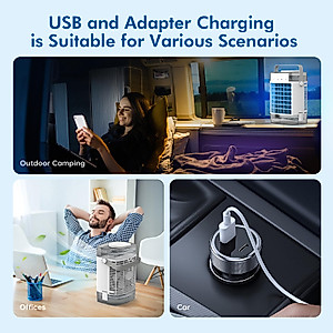 RCCVEI Portable Air Conditioners,3-Speed Small AC Unit, Evaporative Air Cooler with Timer function,7-Color Nightlight,Double Tank, 2 Mist modes,Personal Air Conditioner for Bedroom,Office,Room-Gray