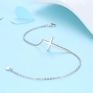 YZSFMZGE Cross Bracelet/Anklet for Women 925 Sterling Silver Adjustable Cross Faith Bracelet Anklet Dainty Sideways Religious Cross Jewelry Confirmation Gift for Easter Daily