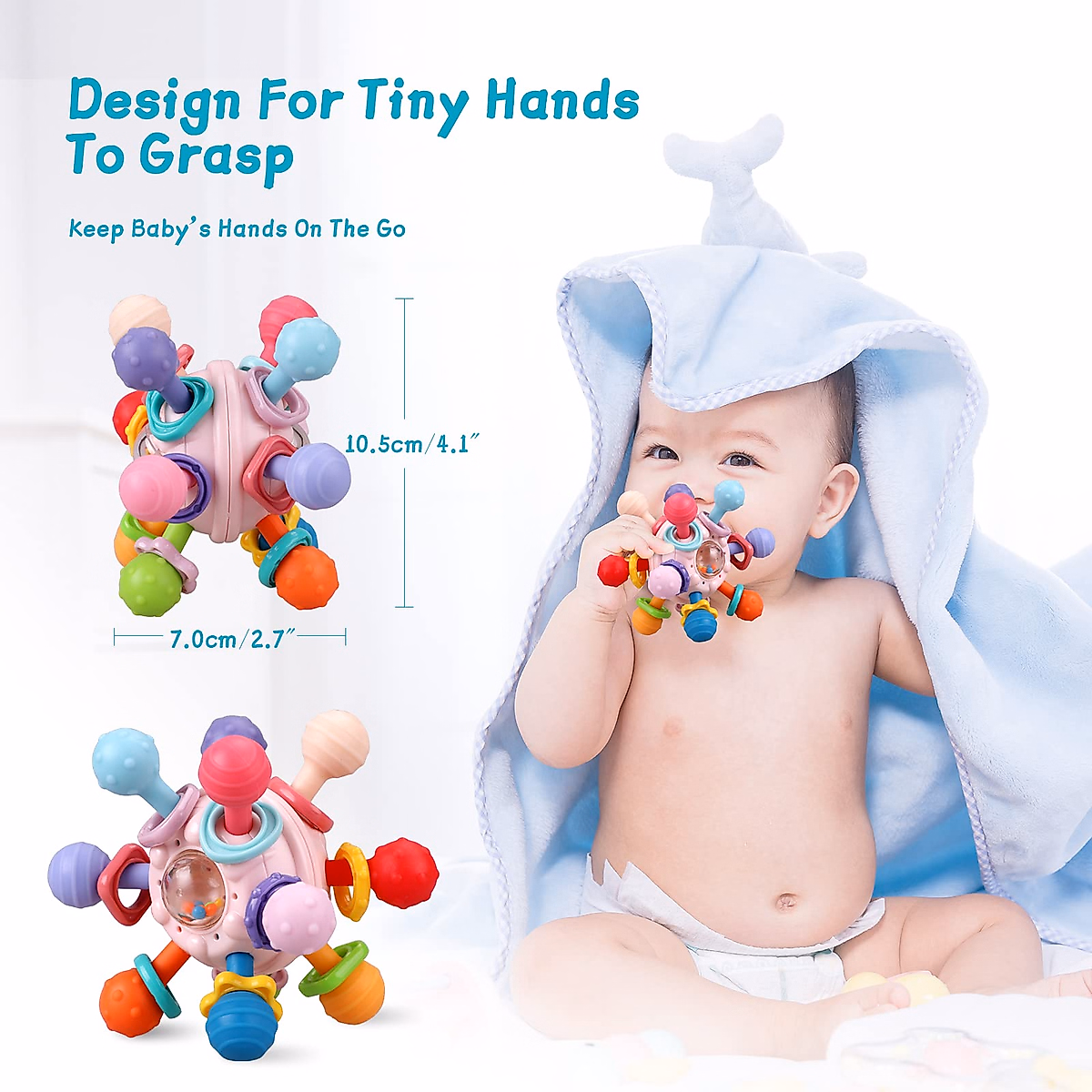 Baby Teething Toys for Babies 0-12 Months, Baby Essentials Rattles Newborn Infant Toys with Convenient Lanyard, 12 Silicone Ball Rotatable Baby Rattle Infant Toy Gift for Newborn Birthday Christmas