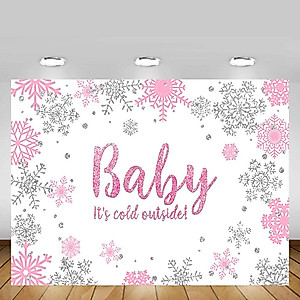 MEHOFOND Winter Girl Baby Shower Photo Background Props Snowflakes Purple and Silver Backdrops Party Decoration Baby It's Cold Outside Photo Photo Banner for Dessert Table Supplies 7x5ft