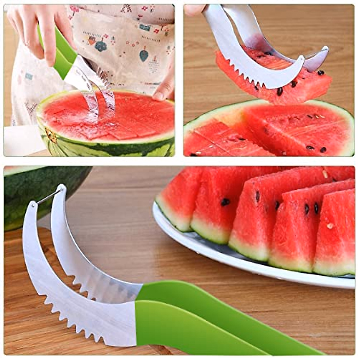 Gayisic 4 PCS Watermelon Slicer Cutter, Fruit Carving Tools Knife Kit , Stainless Steel Fruit Corer Cutter Kit for Ice Cream Melon Fruit Slicer