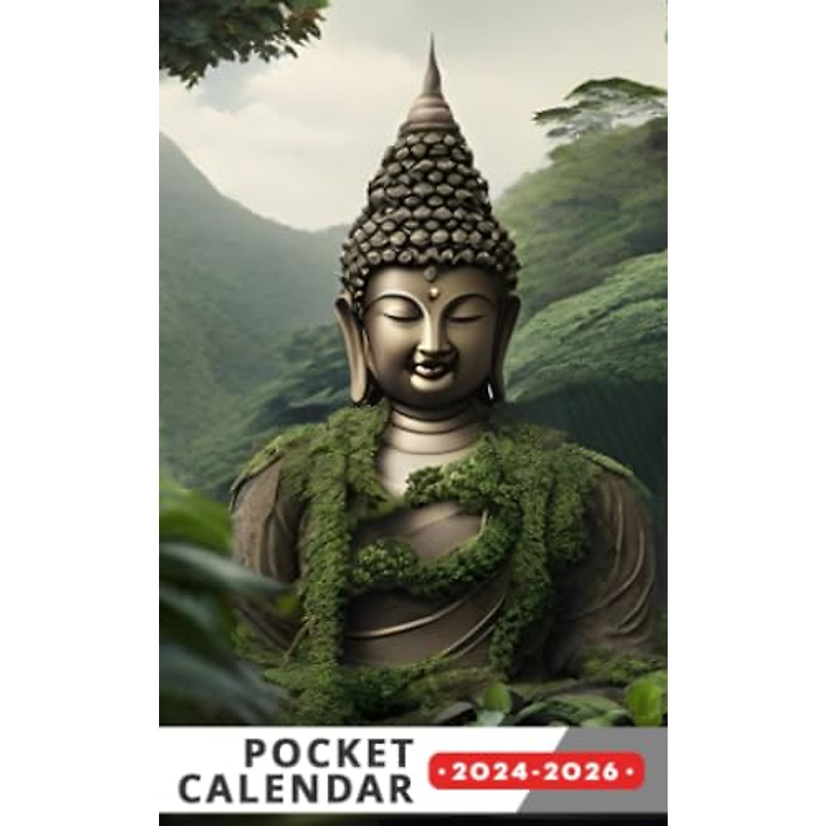 Pocket Calendar 2024 - 2026 With Moon Phase: Three-Year Monthly Planner for Purse , 36 Months from January 2024 to December 2026 | Buddha temple | Jungle hill