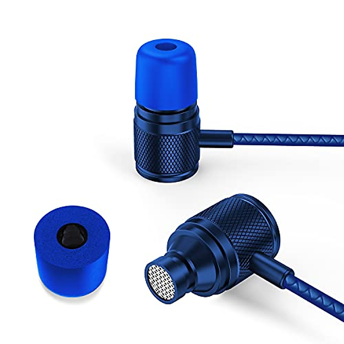 LUDOS Ultra Wired Earbuds in-Ear Headphones, 5 Years Warranty, Earphones with Microphone, Noise Isolating Ear Buds, Memory Foam for iPhone, Samsung, School Students, Kids, Women, Small Ears - Blue