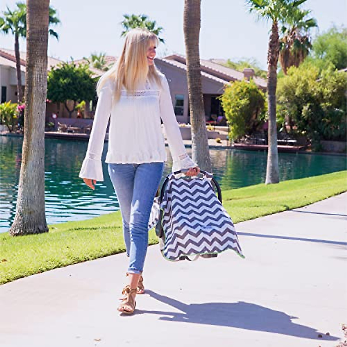 Baby Carseat Canopy Cover-Breathable Infant Car Seat Cover Helps Protect Babies-Our Baby Car Seat Covers Also Double as a Nursing Cover, High Chair Cover & Playmat-Gray Chevron with Mint Green Minky