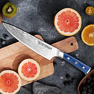 BESTERiSA Chef Knife,8 Inch Professional Chef Knife German Stainless Steel,Ultra Sharp Vegetable Meat Cleaver Knife with Knife Guard