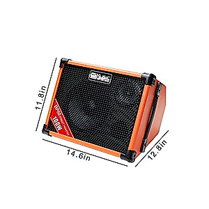 Coolmusic BP80 Battery Powered Acoustic Guitar Amplifier- Portable Bluetooth Speaker 100W, 6 Inputs,3 Band EQ,Orange