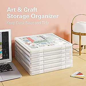 iBune 4 Pack 12x12 Paper Storage, Scrapbook Storage Box for 12" x 12" Paper, Portable Slim Project Case Plastic Craft Paper Storage Box, Inner Size 12.2 x 12.2 x 0.85 in