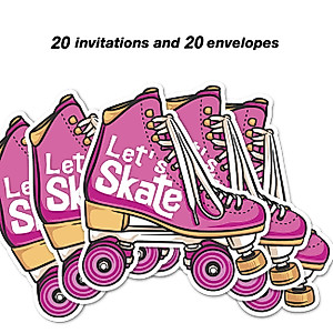 Roller Skating Party Invitations with Envelopes, 20 Set Roller Skate Shaped Invitations Birthday Baby Shower Party Invites Supplies Favors, Double-Sided