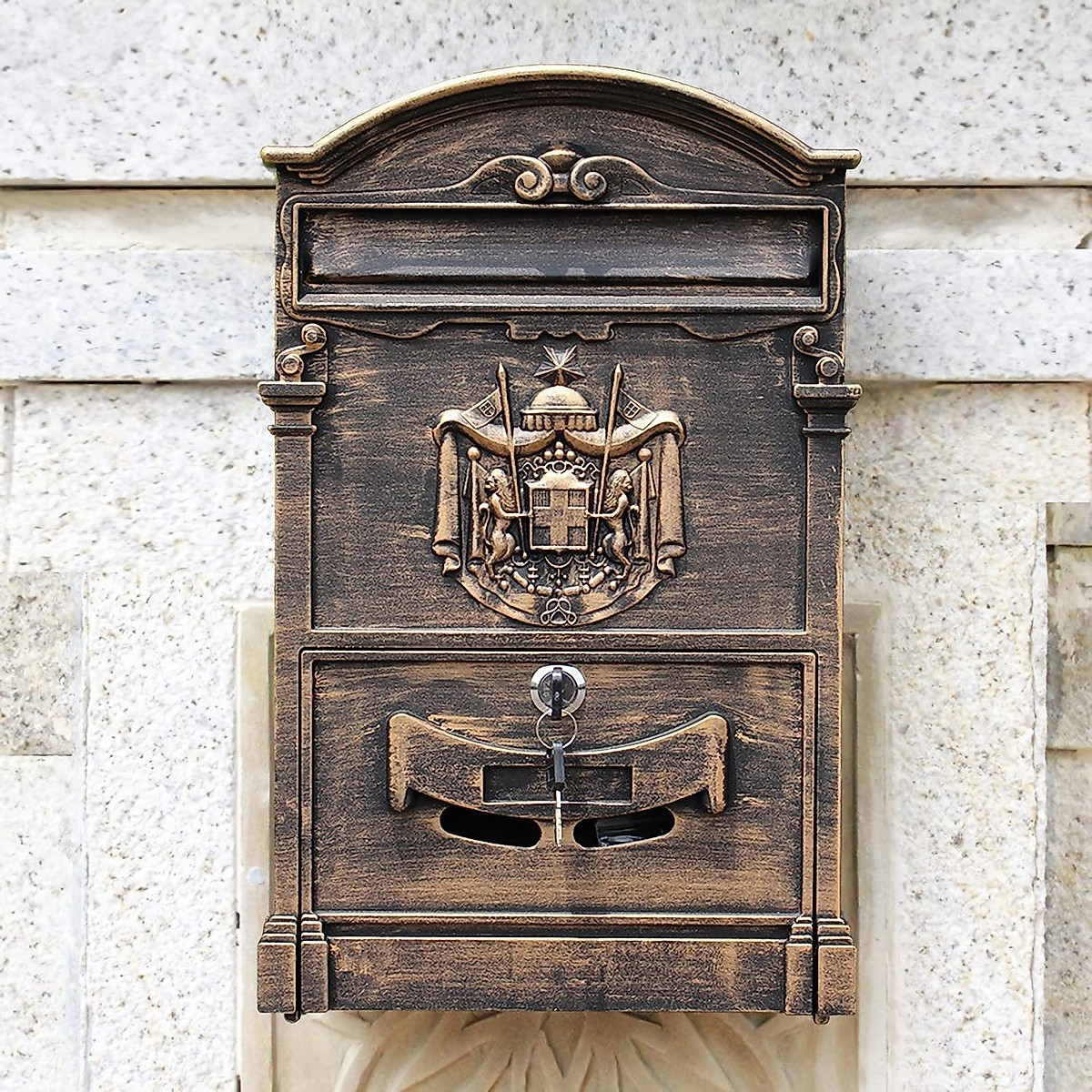 mopam Wall Mount Locking Mailbox Vintage Lockable Metal Mailboxes Large Capacity Postbox Security Mail Letter Post Box Outdoor Mail Box