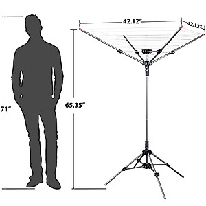 STORAGE MANIAC Outdoor Umbrella Drying Rack, 8 Lines with 82 Feet Drying Space, Steel Frame & Adjustable Height, 4-arm Umbrella Clothesline for Laundry, Collapsible Clothes Drying Rack for Backyard