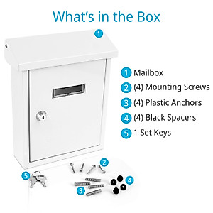 Serenelife Weatherproof Wall Mount Locking Mailbox Galvanized Steel Drop Box with Metal Flap for Mail Letters, Newspaper, Money Box, Decorative Mailboxes for Outside, Home Office, Businesses