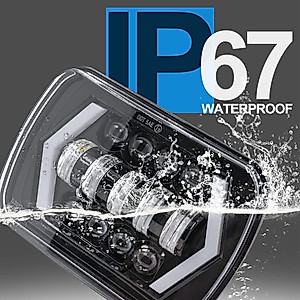 7x6 inch Halo LED Headlight, 5x7 inch Square LED Headlamp with Arrow Angel Eyes DRL Turn Signal Light Replaces H6054 H5054 H6054LL 69822 For Jeep Wrangler XJ YJ Sedans GMC - Smoked Lens