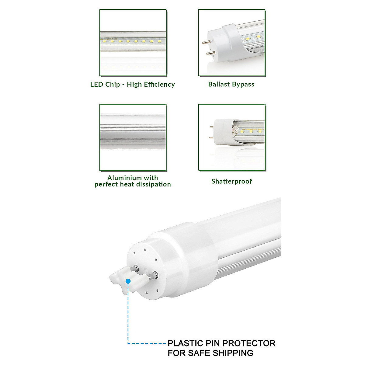 Alpha T8 T10 T12 LED Light Bulbs Clear or Frosted Lens 4FT 18W 6000K-6500K Cool White Bright Dual End Replacement 40W 4 FT Fluorescent Lamp Ballast Bypass Home Office Shop Pack of 4 (Clear Lens)