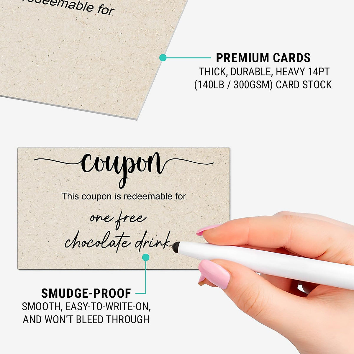 321Done Blank Coupon Cards Tan, 3.5x2 (50 Pack) Made in USA, Little DIY Gift Certificate, Vouchers for Present, Holiday, Valentines Simple Redeemable For Design, Thick Paper, Space to Personalize