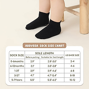 Aroveea Non Slip Grip Ankle Baby Socks 1-3 Years old Black For Toddler Boys and Girls Kids Socks 12 Pack,Infant Cute Cotton Baby Socks