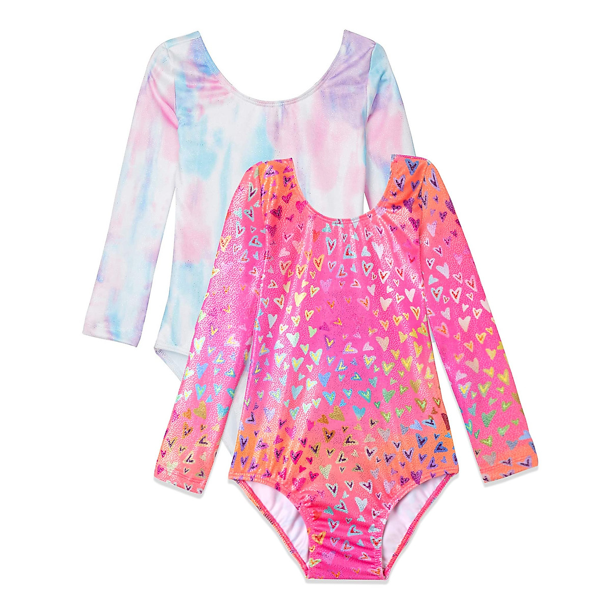 Domusgo Kids Leotards Gymnastics Size 6-7 Years Old Sparkly Long Sleeve Scrawl Outfit Shiny Nenon Love Heart Tank for USA Kid Workout Sports