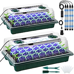 Saillong 2 Packs Seed Starter Tray with Grow Light High Dome Seed Germination Kit 80 Cells with 4 LED Grow Lights Seedling Starter Kit with Smart Timer and 3 Modes for Home Gardeners, Greenhouse