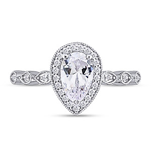 1 1/6 Carat Lab Created Moissanite Diamond Milgrain Pear Shaped Halo Engagement Wedding Ring Bridal Set for Womens 18K White Gold Plated 925 Sterling Silver (1.16 Cttw, G-H/VVS1) Jewelry Gift -8