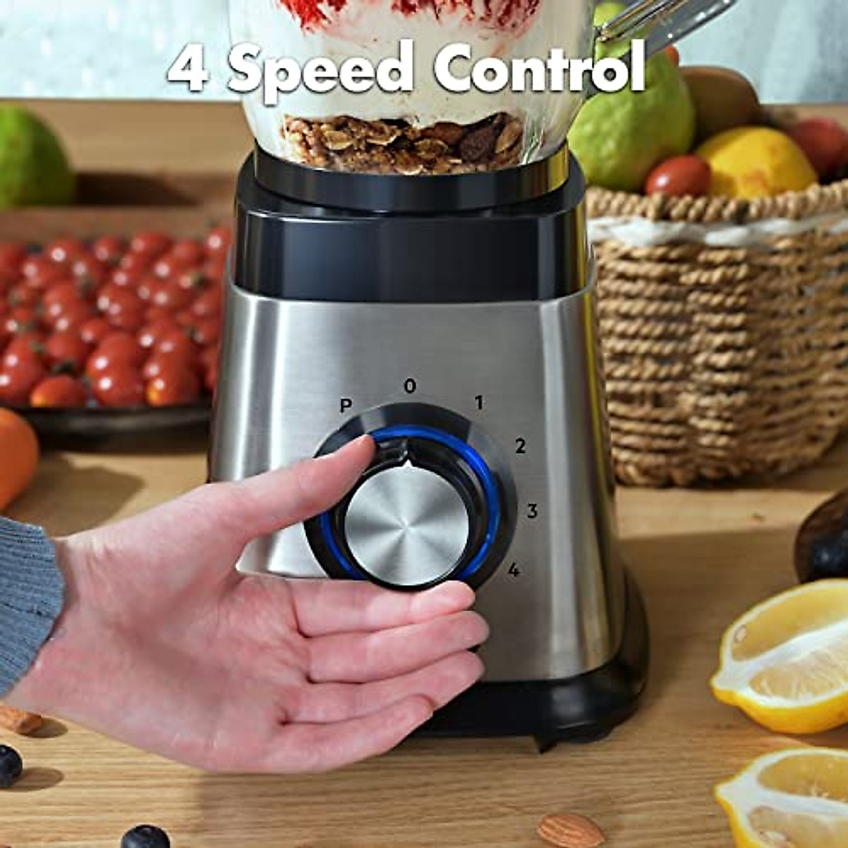 Anthter CY-305R Professional Blender, 950W High Power Blenders For Kitchen, Stainless Countertop Smoothie Blender, 50 Oz Glass Jar & 24-Ounce Smoothie Cup, Ideal for Smoothies, Shakes & Frozen Drinks