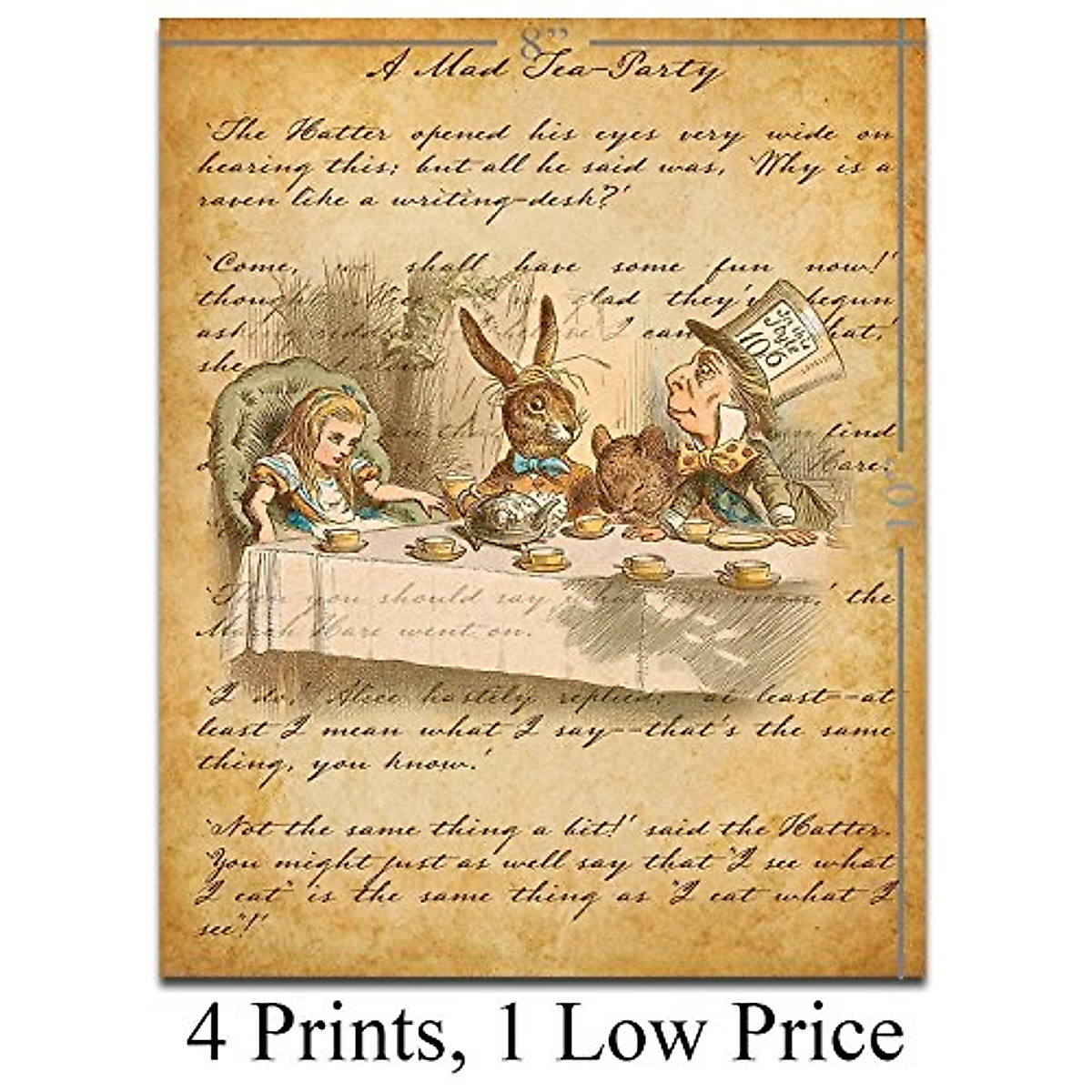 Alice in Wonderland Decoration - 8x10 Prints Unframed Wall Art Alice in Wonderland Poster - Perfect Alice in Wonderland Gifts - Perfect for an Unbirthday or Mad Hatter Tea Party