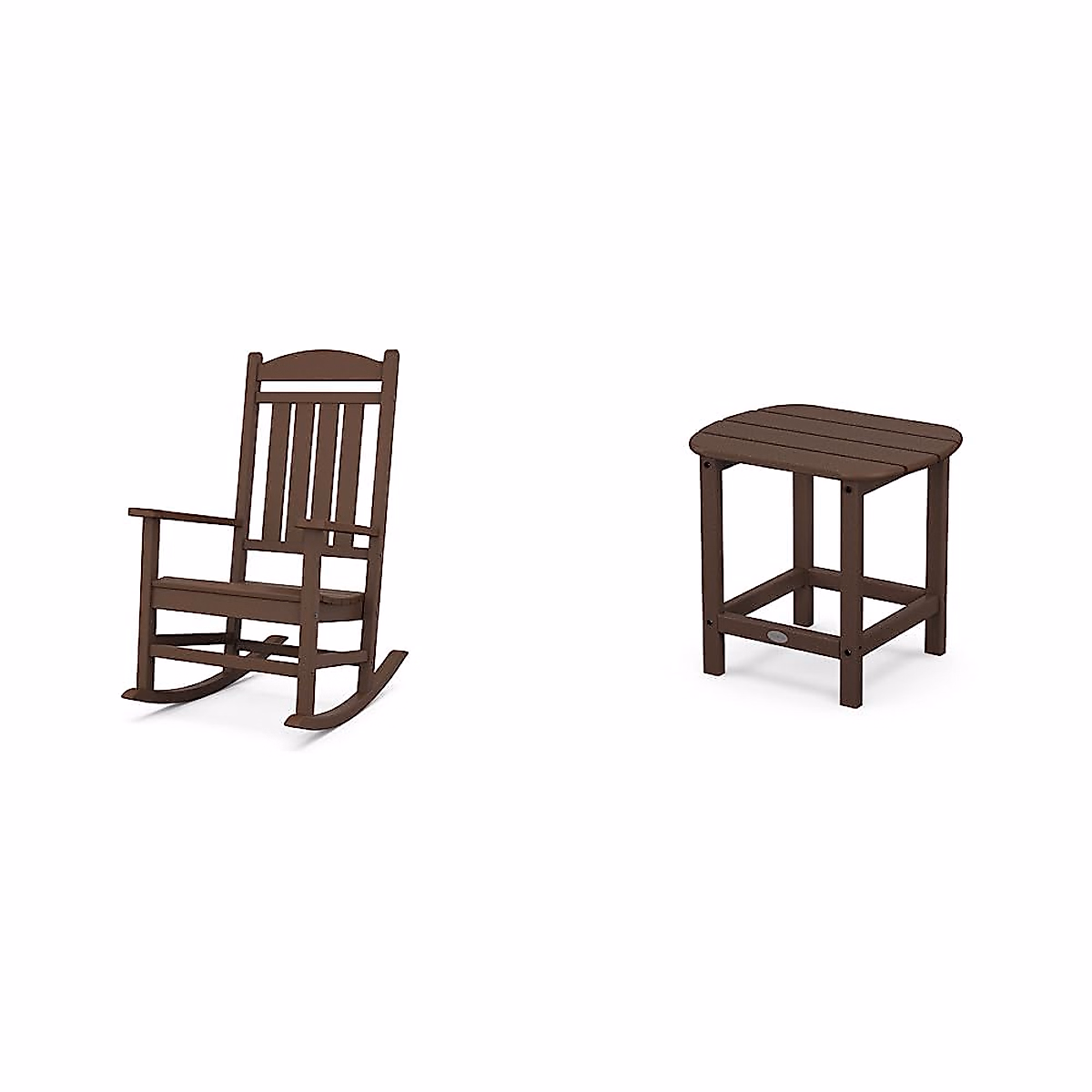 POLYWOOD R100MA Presidential Outdoor Rocking Chair, Mahogany & SBT18MA South Beach 18" Outdoor Side Table, Mahogany