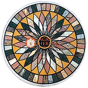 Marble Round Dining Table Top Handicraft Inlay Geometric Design Center Furniutre Hallway Decor | 41" Inches