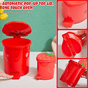 Tessco 2 Pieces Strawberry Desk Trash Can Cute Mini Countertop Trash Can with Lid Kawaii Small Garbage Can Plastic Waste Bin with Sticker for Car Office Home Bedroom Bathroom Kitchen Decor(Red)