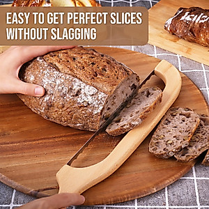 2 Pack Bread Slicer for Homemade Bread, 16'' Wooden Sourdough Bread Knife with Bow Design, Premium Stainless Steel Serrated Bread Cutter for Bagels and Baguettes