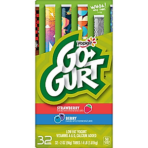 Yoplait Go-Gurt Kids Yogurt, Variety Pack, Vitamin A and D, Calcium Added, Strawberry and Berry Flavored with Other Natural Ingredients - 4 Pack (32ct, 64 oz. Each) - Ready Set gourmet Donate a Meal Program