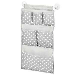 mDesign Soft Fabric Wall Mount/Over Door Hanging Storage Organizer - Self-Adhesive Tape - 6 Pockets for Child/Kids Room or Nursery - Polka Dot Print - Gray/White