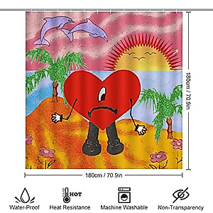 Bad Cute Bunny 4 Piece Shower Curtain Sets, with Non-Slip Rugs, Toilet Lid Cover and Bath Mat, Durable and Waterproof for Bathroom Decor Accessory Set 72" X 72"