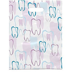 Tooth Outline Dental Giveaway Bags, 8" x 10", 100 Pack