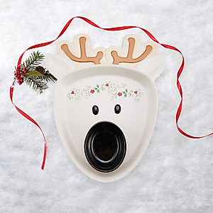 Pfaltzgraff Winterberry Reindeer Chip and Dip Platter, 15 Inch, White