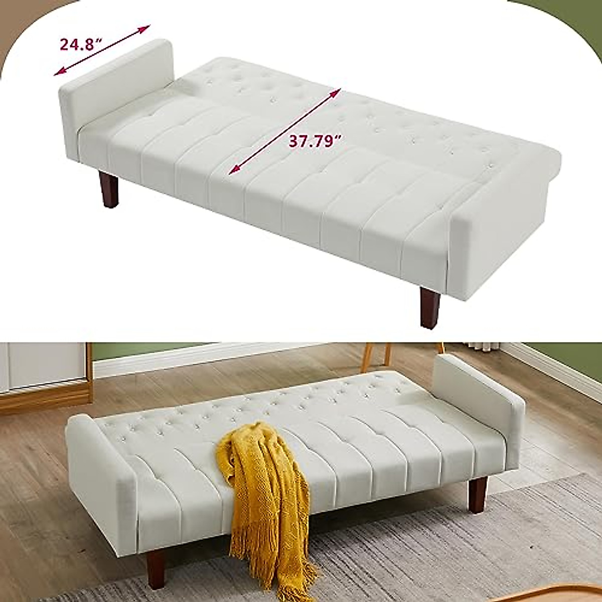 BIVVI Linen Convertible Sofa Bed Sleeper Couch Double Folding Loveseat Futon Sofá Chair Daybed w/Adjustable Reclining Backrests,Lounge Couch for Living Room Apartment Home Office,Beige