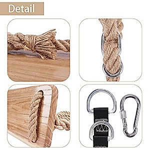 leofit Hanging Wooden Tree Swing 16 x 6.3 Adjustable 80 Inch Rope 40 Inch Connecting Strap Accessories for Backyard, Playground, Porch, Patio, Garden, Park, Home
