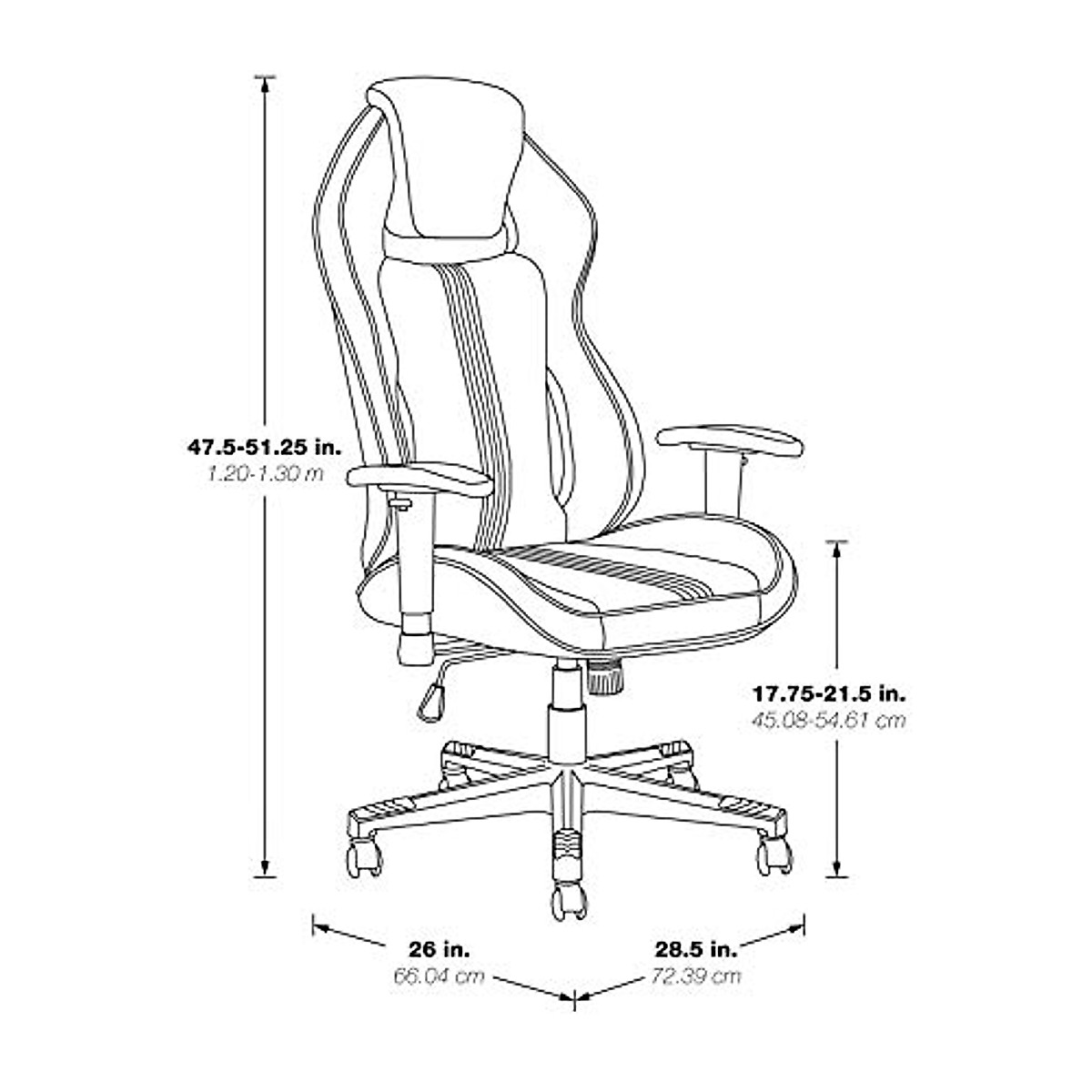 OSP Home Furnishings BOA II Ergonomic Adjustable High Back Gaming Chair with Thick Padded Coil Spring Seat, Built-in Lumbar Support and Headrest, Black Bonded Leather with Grey Accents