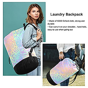 ALAZA Backpack Laundry Bag,Rainbow Leopard Print Cheetah Laundry Backpack Clothes Hamper Bag with Drawstring Closure for College, Travel, Laundromat, Apartment(3be1a)